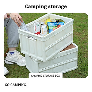 CAIHECAI Camping Storage Box with Lids Collapsible and Stackable with Table Top For Camping,Home,Office,closet,Garage,Totes,Trunk(White)