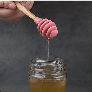 1PC Yellow Honey Dipper Sticks,Wood Honey Dipper Sticks Silicone Honey Sauce Stirrer Spoon Wooden Honey Mixing Stirrer for Kitchen Tool,Easy to Clean and Store,Kitchen and Dining