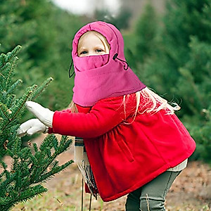 Handepo 4 Pack Kids Winter Ski Balaclava Mask Gloves Set Windproof Face Mask Winter Hat Snow Gloves for Boys Girls(Pink, Purple)