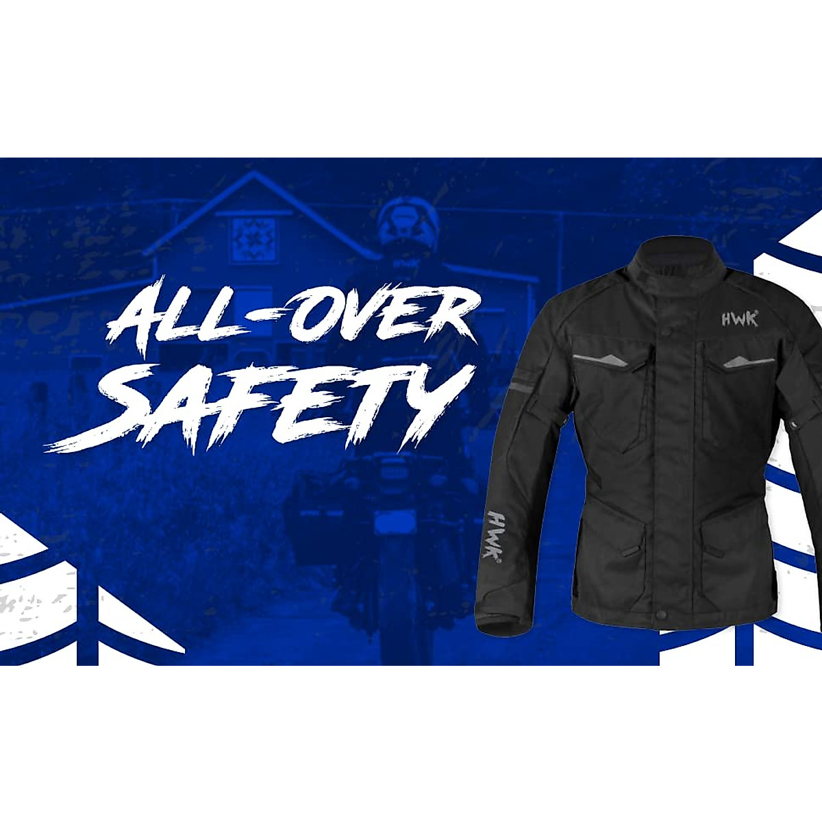 HWK Motorcycle Jacket for Men Adventure/Touring with Cordura Textile Fabric for Motorbike Riding and Impact Protection Armor (Black, Large)