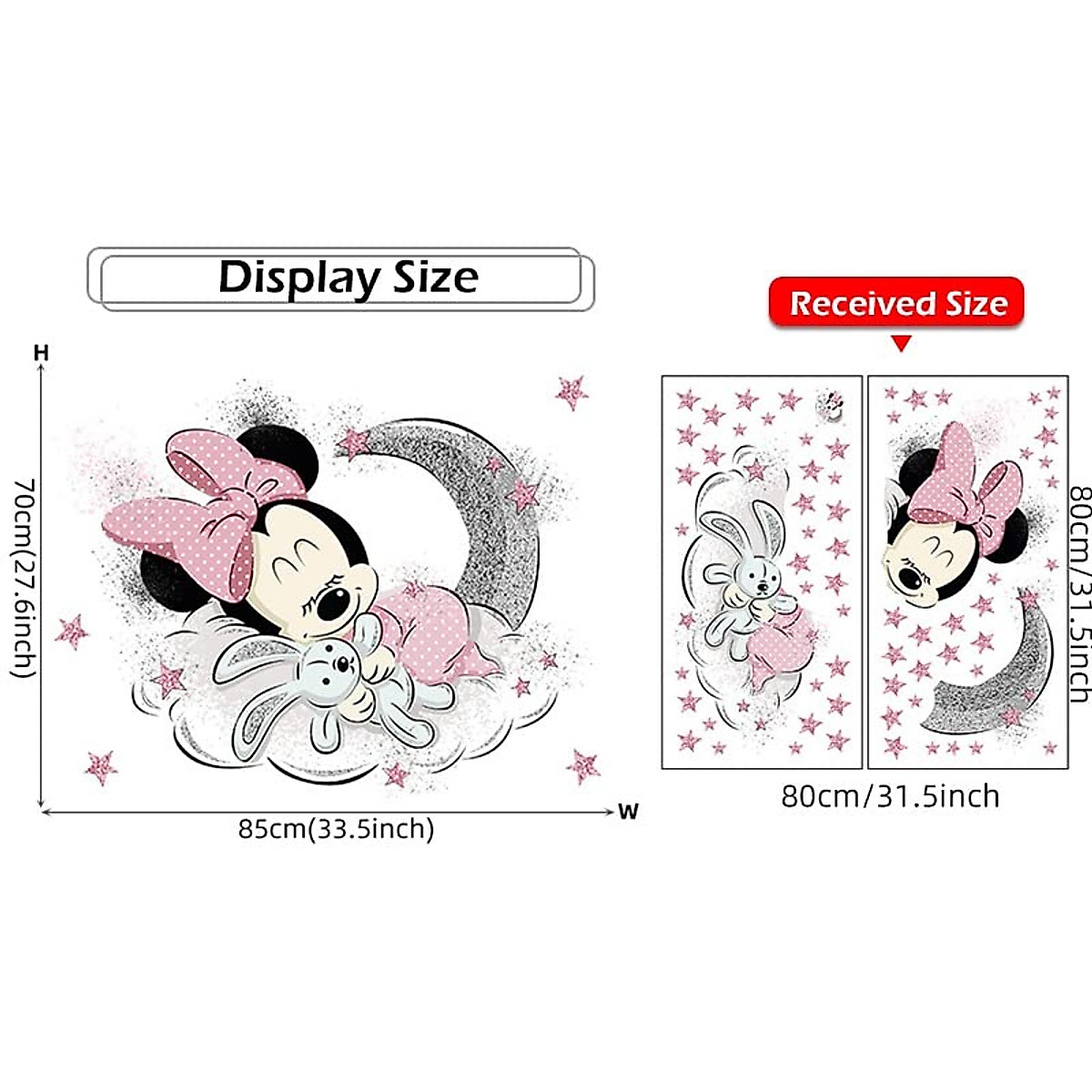 Mickey Minnie Mouse Large Wall Sticker for Kids Baby Room Nursery Interior Decoration Wall Decal (Minnie)