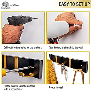 Folding Wall Hooks Invisible for Hanging - 2 Pack Black-Gold Hanging Hooks - Hangers Wall Mounted - Coat Hooks Heavy Duty Stainless Steel - Towel Wall Hooks for Hanging Coats Purse Hat Bag Keys Robe