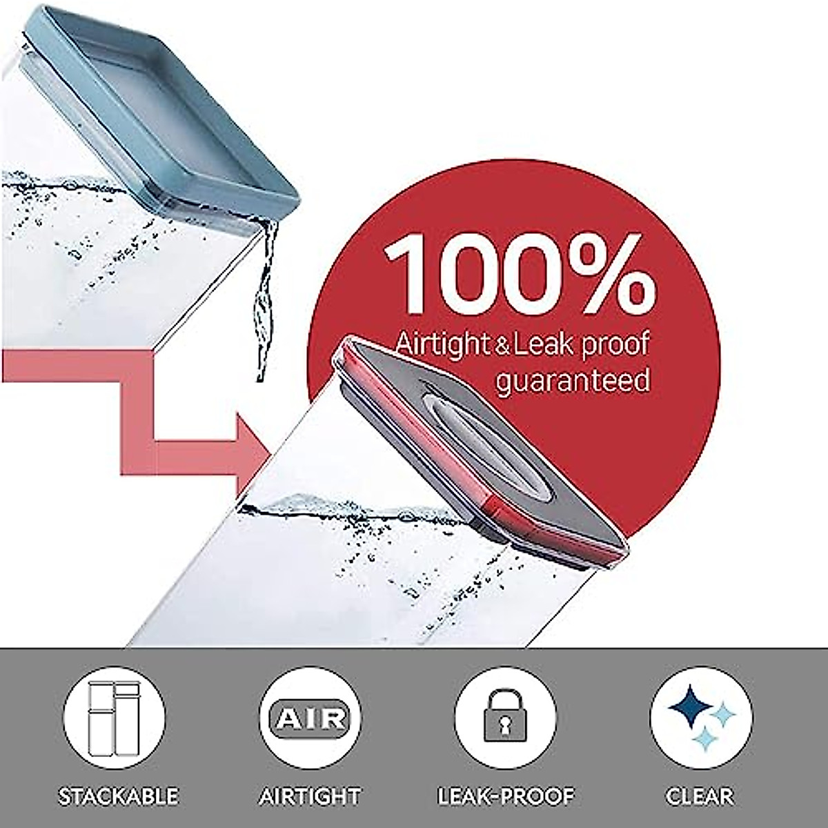 Neoflam Airtight Smart Seal Food Storage Container (Set of 3) | Crystal Clear Body | Modular, Stackable, Nestable Design (0.6L. Square)