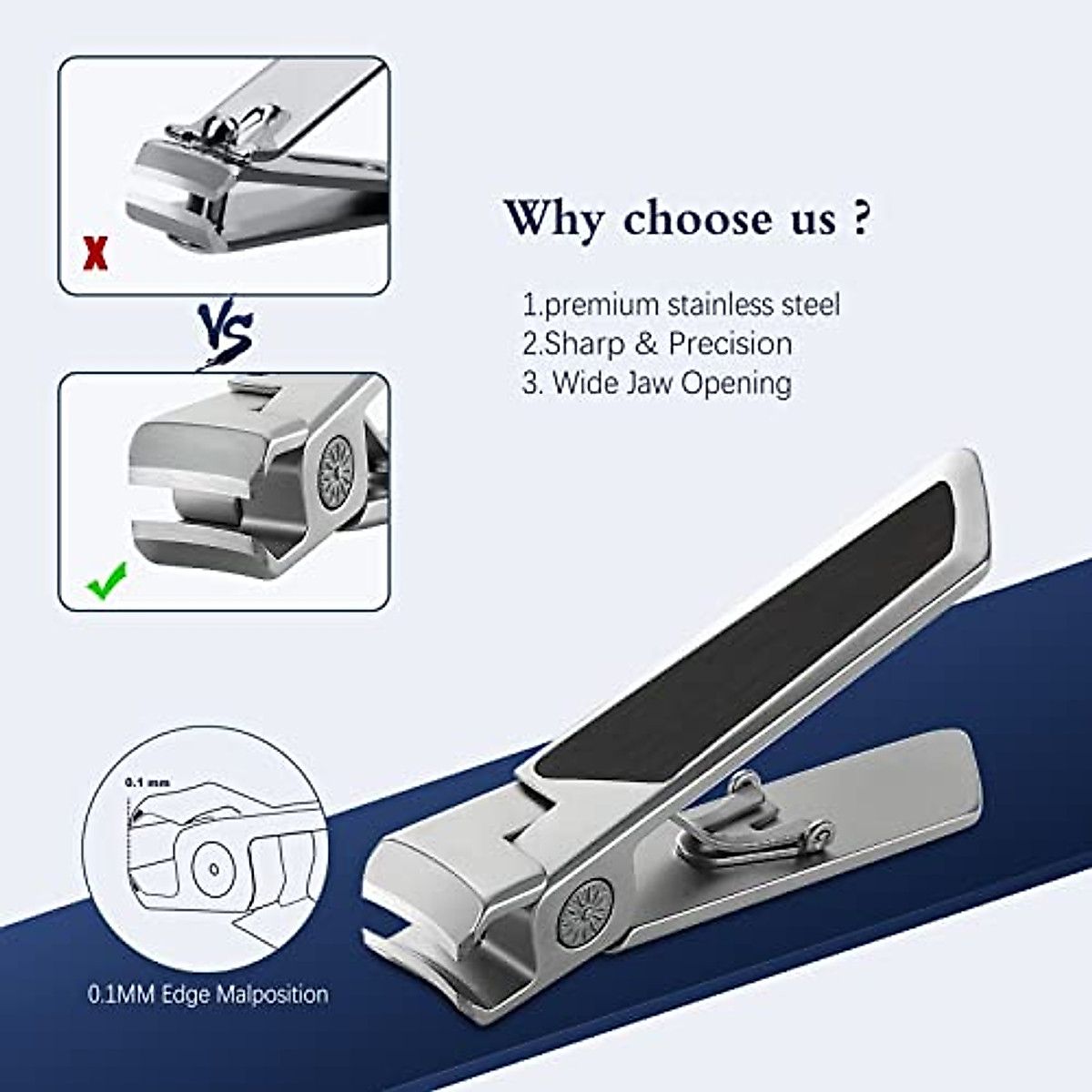 FIXBODY Toenail Clippers for Thick Nails, Ultra Wide Jaw Opening Nail Clippers Set with Nail File, Toenail Clippers for Seniors Thick Toenails, Fingernail Clipper for Men and Women, with Black Handle