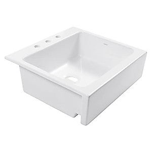 Sinkology SK452-26FC-3-AMZ Anna QuickFit Drop-in Farmhouse 25.85 in. 3-Hole Single Bowl Crisp White with Care IQ Kit Fireclay Kitchen Sink