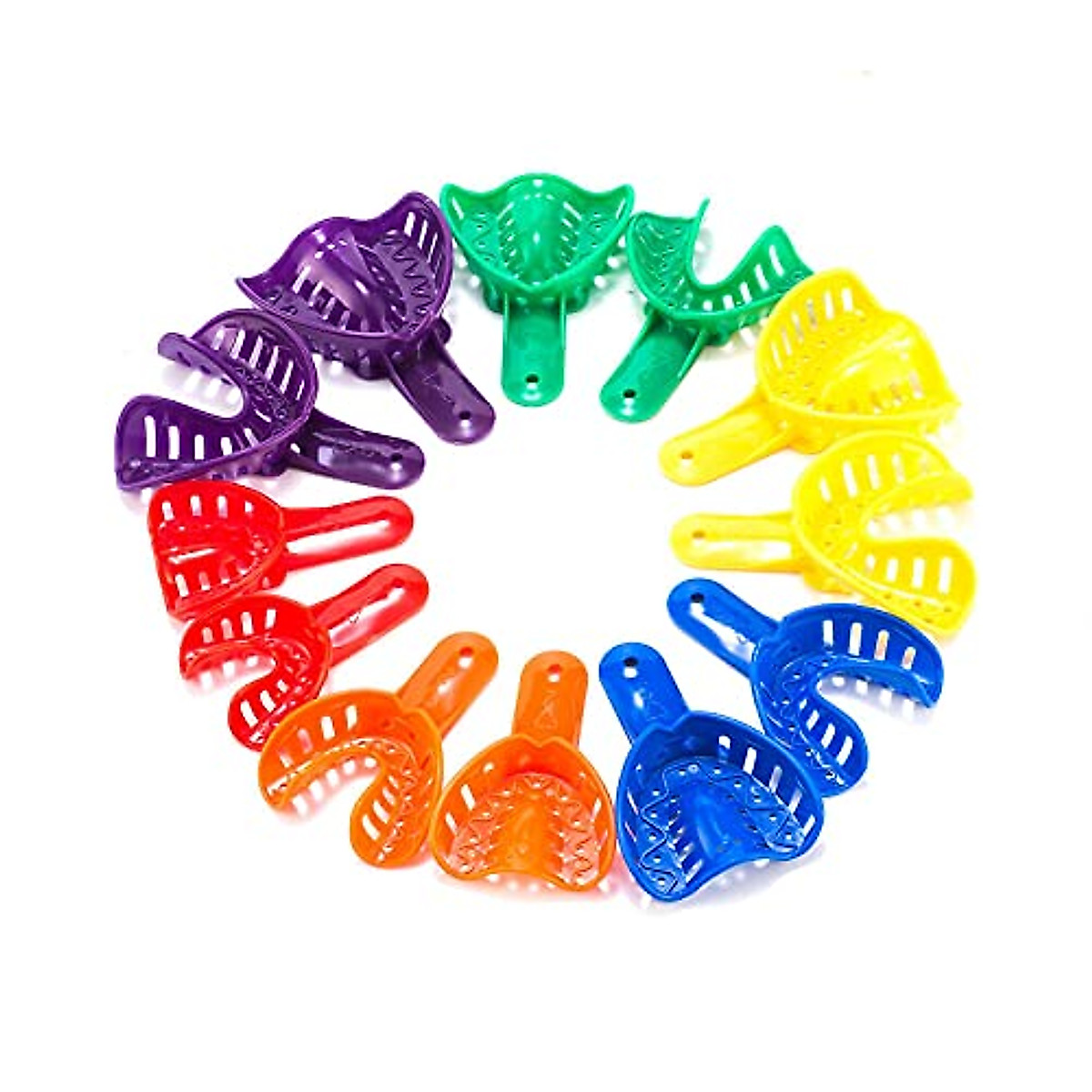 Dental Impression Trays Perforated Plastic Autoclavable 12Pcs Teeth Holder Upper & Lower for Adults and Child Multicolor