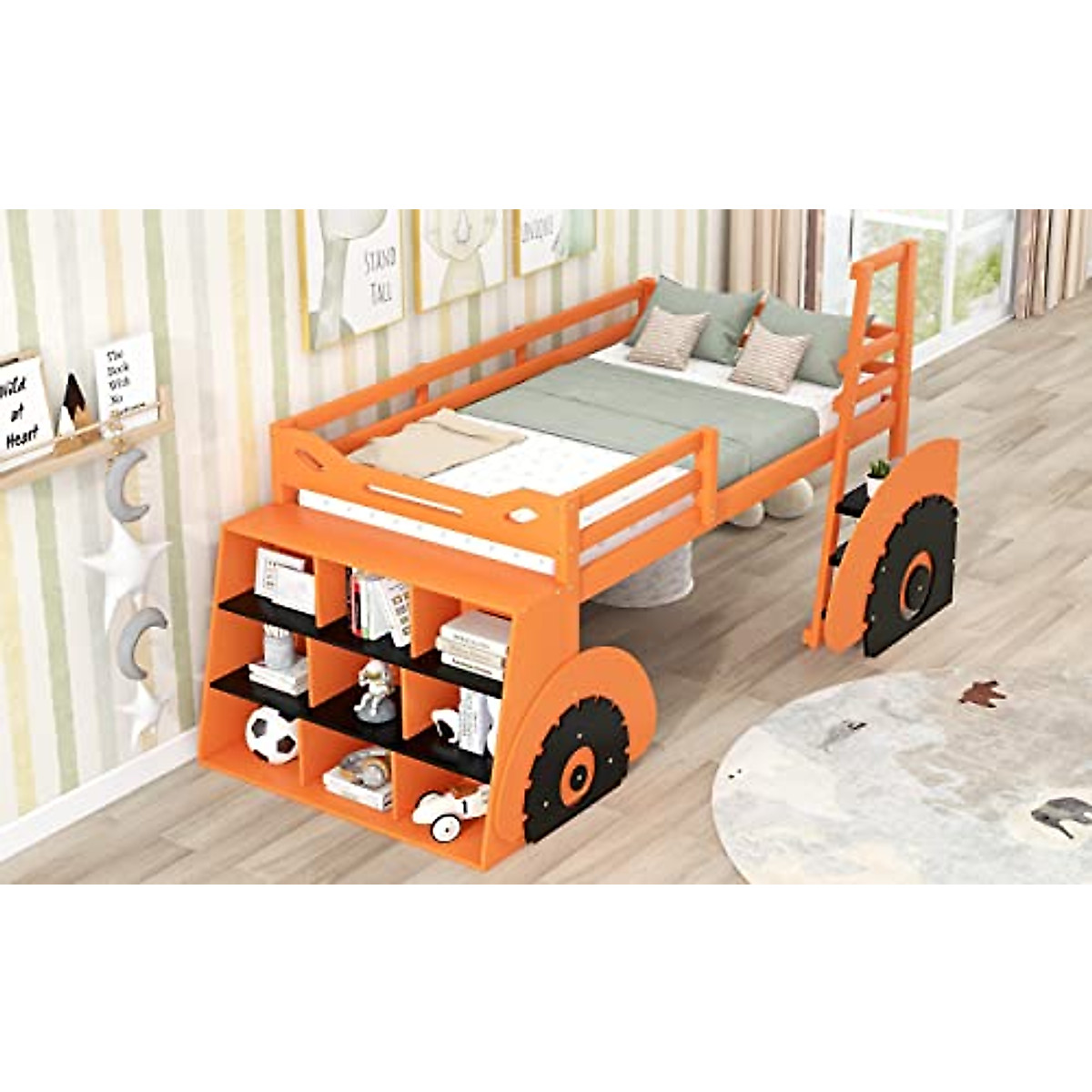 LOVMOR Full-Over-Full Bunk Bed with Trundle, Loft Bed with Bedside Storage Bookshelf Safety Guardrail and Ladder, Bedframe w/Wood Slat Support, Easy to Assemble, White