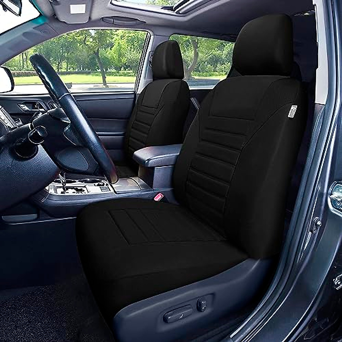 FH Group Car Seat Covers Front Set Premium 3D Air Mesh - Low Back Car Seats with Removable Headrest, Universal Fit, Automotive Seat Cover, Airbag Compatible Car Seat Cover for SUV, Sedan, Van Black