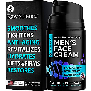 Men's Face Cream, Day & Night Moisturizer, Anti-Aging & Wrinkle Skin Care for Men with Collagen, Hyaluronic Acid, Vitamins E & A, Avocado Oil, Ensures Deep Moisturizing and Wrinkle Resistance, 2 oz