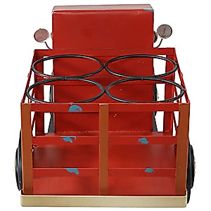 Sunnydaze Rustic Red Truck Sheet Iron Countertop Wine Rack - Holder Stores 4 Wine or Liquor Bottles