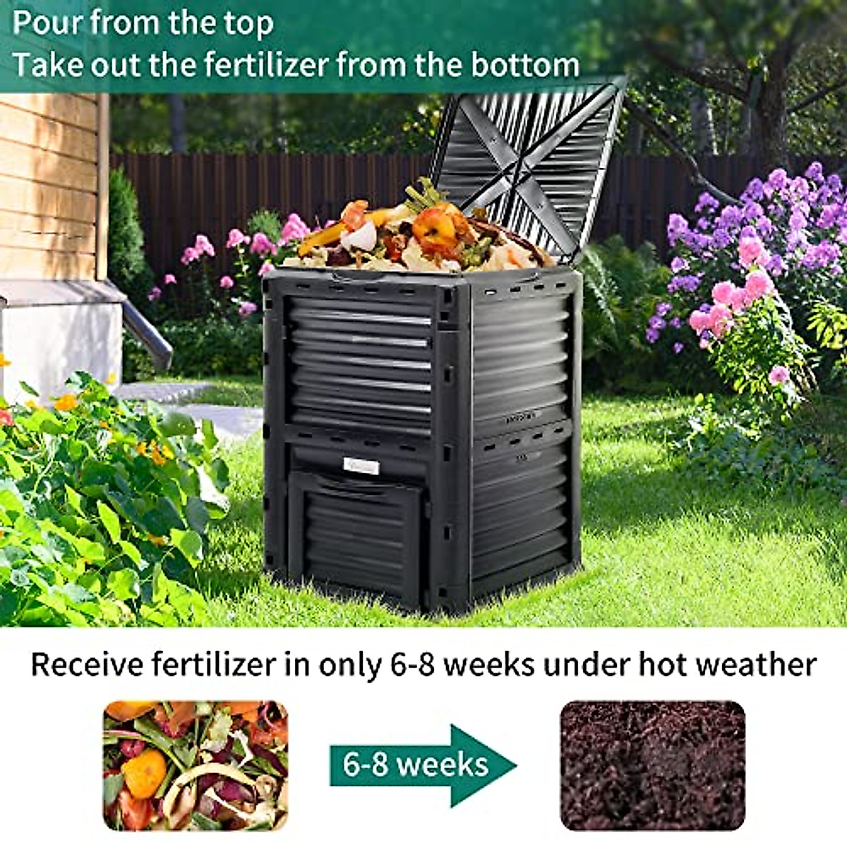 YITAHOME Large Outdoor Compost Bin, 80 Gallon (300L) Composter Box with Snap-on Top Lid and Aeration System, Lightweight Garden Compost Barrel Tumbler, Easy Assembly, BPA Free