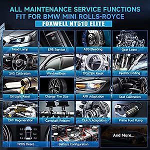 FOXWELL NT510 Elite OBD2 Scanner fit for BMW Full System Car Code Reader Diagnostic Tool with All Reset Services, Battery Registration ABS Bleed Airbag EPB Oil SAS TPS CKP Bidirectional Active Test