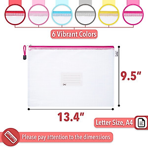 Mr. Pen- Mesh Zipper Pouch, A4, 6 Pack, Zipper Pouch with Label Pocket, Plastic Mesh Zipper Pouch, Large Mesh Zipper Pouch, Mesh Zipper Pouch Large, Zipper Pouch Bags, Board Game Storage