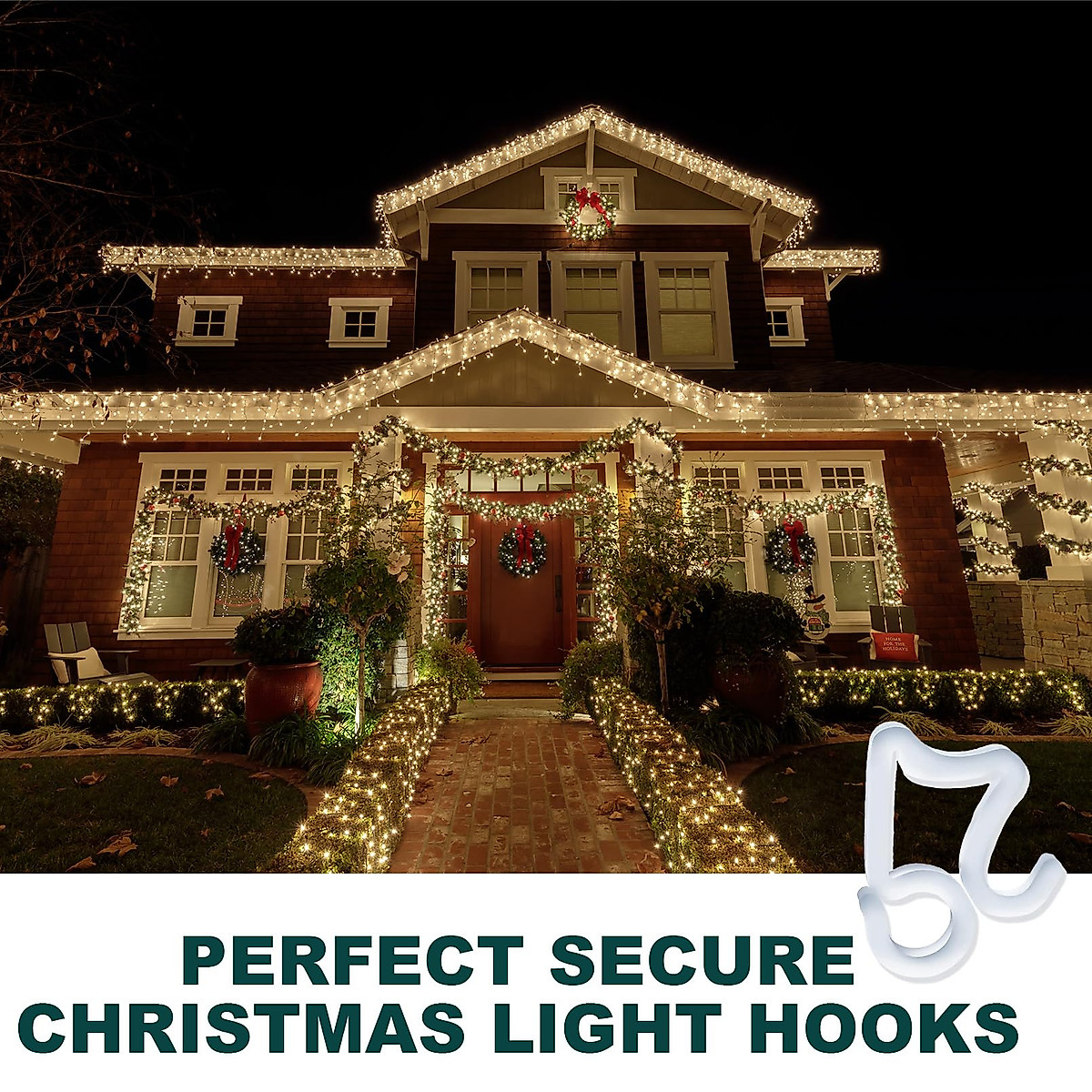 QuairBrez Holiday Light Clips Christmas Light Clips Light Hanger Hooks for Gutters, Strengthen Light Hooks for Holiday Party Light Strings Outdoor Hang Gutter Hooks for Halloween Xmas Decoration