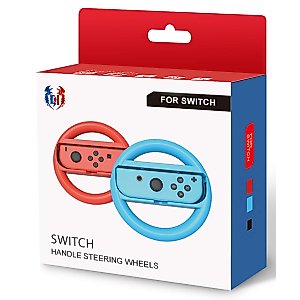 GH Switch Steering Wheel for Mario Kart 8 Deluxe and Booster Course Pass (DLC), Racing Wheel Accessories Compatible with Nintendo Switch/Switch OLED Joy Con Controller (Red and Blue)