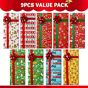 JOYIN 9PCS Present Gift Card Box with Bow, Christmas Cash Money Holder Boxes, Present Card Holder, Xmas Party Favor Gift Wrapping Boxes (6.5'' x 2.8'' x 0.8'')