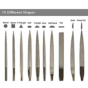 YAKAMOZ 10Pcs Mini Diamond Metal Files Set Micro Round Needle File Triangular Square Flat Riffler File Kit Wood Stone Glass Jewelry Fine File Tools for Jewelers Crafts Hobbies - 3x140mm