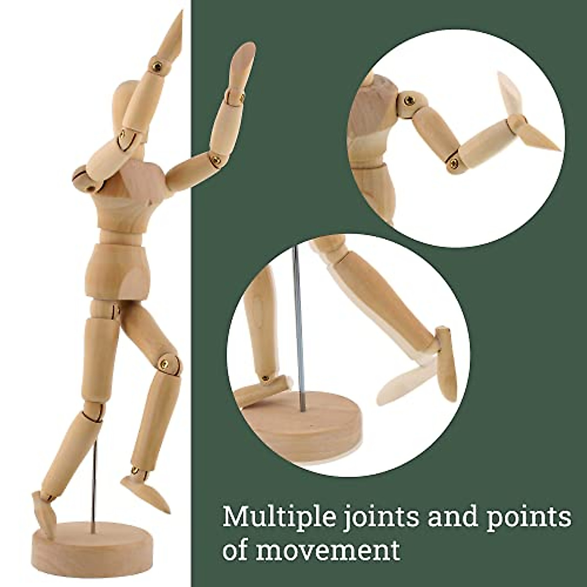 US Art Supply® Wood Artist Drawing Manikin Articulated Mannequin with Base and Flexible Body - Perfect for Drawing The Human Figure (5" Male)