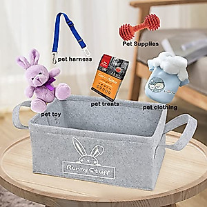 GINDOOR Rabbit Toy Storage Bin Bunny Toys Box Bins Collapsible Pet Supplies Storage Basket with Handle Perfect for Organizing Small Pets Guinea Pigs Rabbit Chinchilla Toys