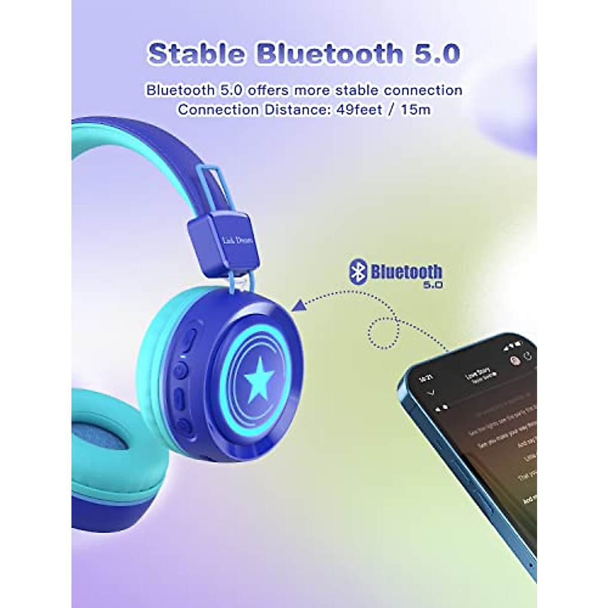 Link Dream Kids Bluetooth Headphones with Microphone for School On-Ear Headphone Toddler Children Wireless Headphone Headset with LED Lights Compatible with Cellphone/Computer/Tablet/iPad (Blue)