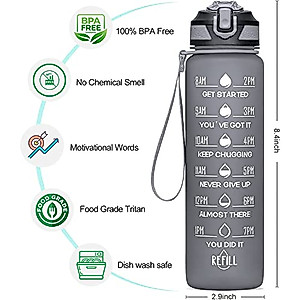 ELYPHINE 32OZ Water Bottles with Removable Straw & Time Marker, Motivational Water Bottle with BPA Free Tritan Material, Leakproof Water Jug for Fitness Sports (Forever Lost 24oz)