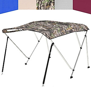 KING BIRD 3-4 Bow Bimini Top Cover Sun Shade Boat Canopy Waterproof 1 Inch Stainless Aluminum Frame 46" Height with Rear Support Poles and Storage Boot 5 Colors 5 Sizes(camouflage, 79"-84"