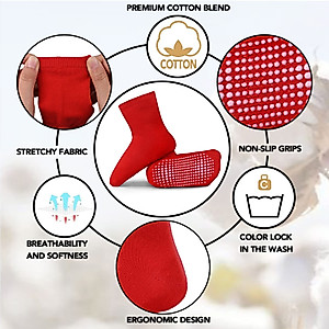 QIYIENDIAN 6 Pairs Non Slip Cozy Warm Crew Socks with Grips for Baby Infant Toddler Kids Boys Girls（5-7 Years，3-Multicolor B）