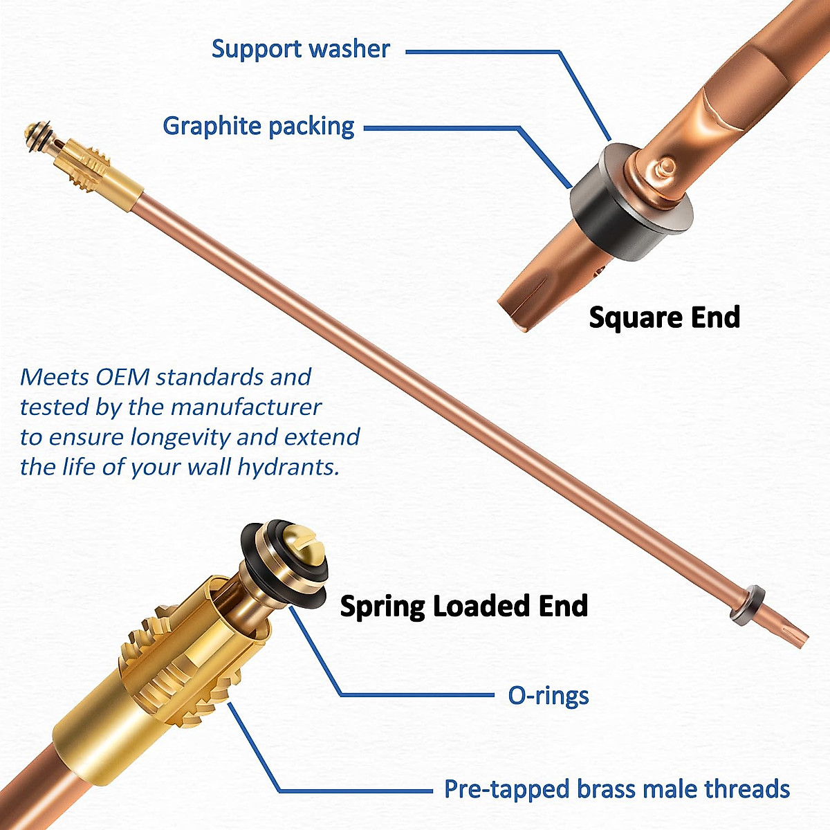 123-0095 Stem Assembly Replacement for 12" 500 Series Mansfield Style Full-turn Hydrants 12-inch Sillcock ASFP, 16-inch Overall Length