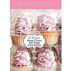 (12Pack x 12 Sets) STACK'nGO Cupcake Carriers - Sturdy Strong High Tall Dome Containers Plastic Disposable Storage Boxes Dozen Compartments Slots Holder Cupcakes Box Tray Container Cup Cake Holders