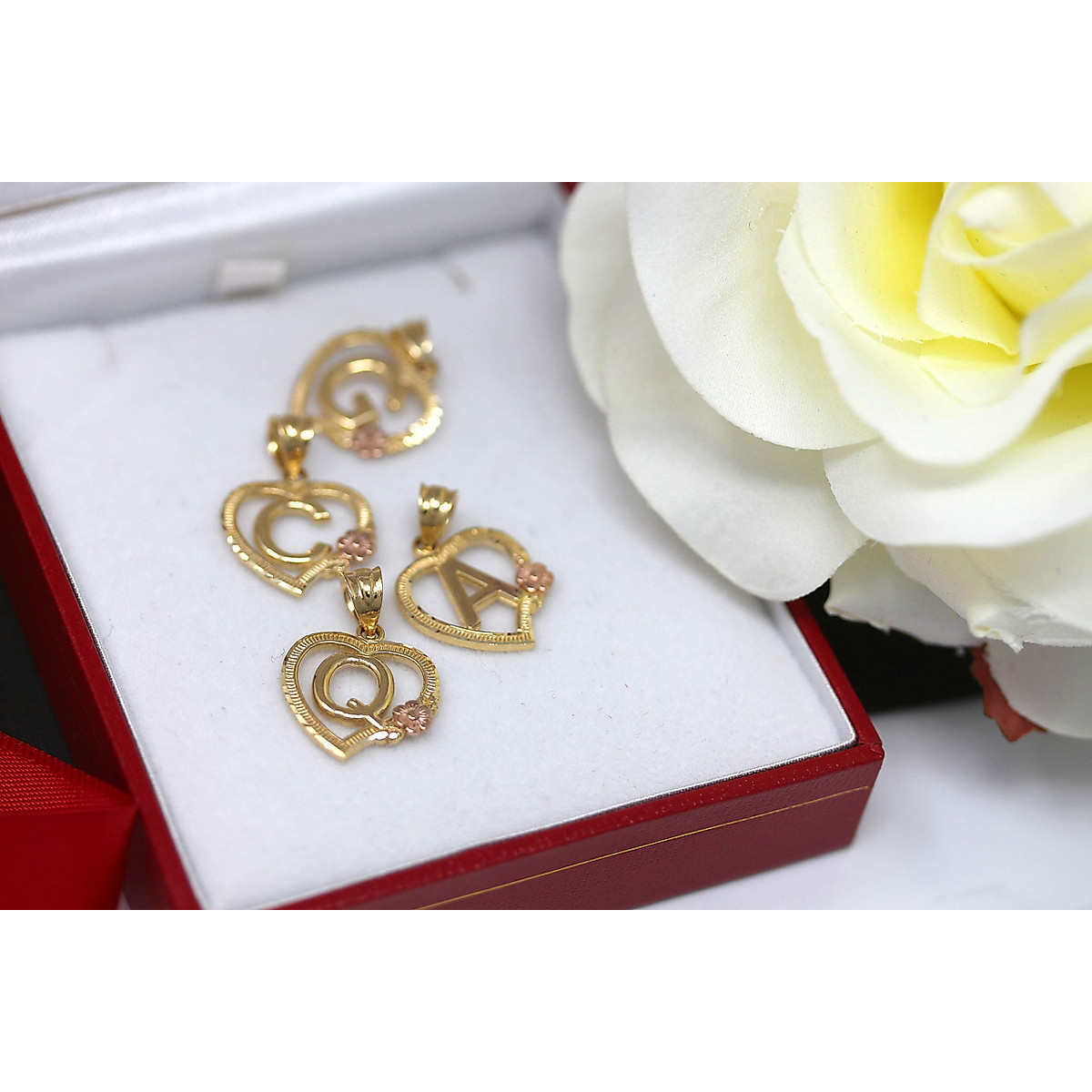 10k Two-Tone Initial Heart Pendant in Yellow and Rose Gold - Letter B