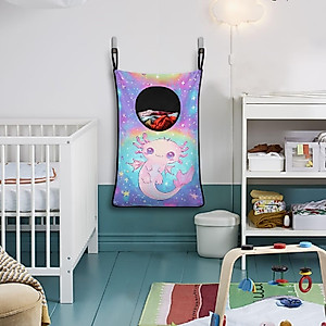 ZOUTAIRONG Rainbow Axolotl Hanging Laundry Bag Basketball Over The Door Laundry Hamper Zipper Laundry Basket Girls Purple Storage Organizers for Bedroom/Bathroom/Dorm/Closet