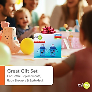 Avima Baby 10 oz Spill Proof Baby Sippy Cup w/Interchangeable Soft Spout Nipple - Trainer Sippy Cup with Handles - BPA Free & Dishwasher Safe Kids Cups - Set of 2, Blue