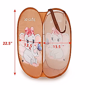 WEI LONG Mesh Popup Hamper-Foldable Lightweight Basket for Washing-Durable Clothing Storage for Kids Room,Students College Dorm,Home,Travel & Camping-Pop-up Clothes Hamper (Khaki Cat Paw)