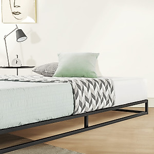 Mellow Modernista Low Profile 6 Inch Metal Platform Bed Frame with Classic Wooden Slat Support Mattress Foundation (No Box Spring Needed), King, Black