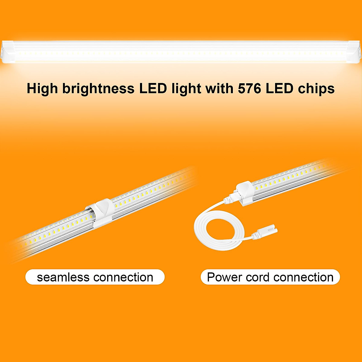 ONLYLUX 8Ft LED Shop Light Fixture - 120W 17500LM T8 Shop Lights for Garage, 6000K Linkable 8 Foot Led Shop Lights V Shape Linkable Garage Lights, High Output Clear Cover Plug and Play (10 Pack)