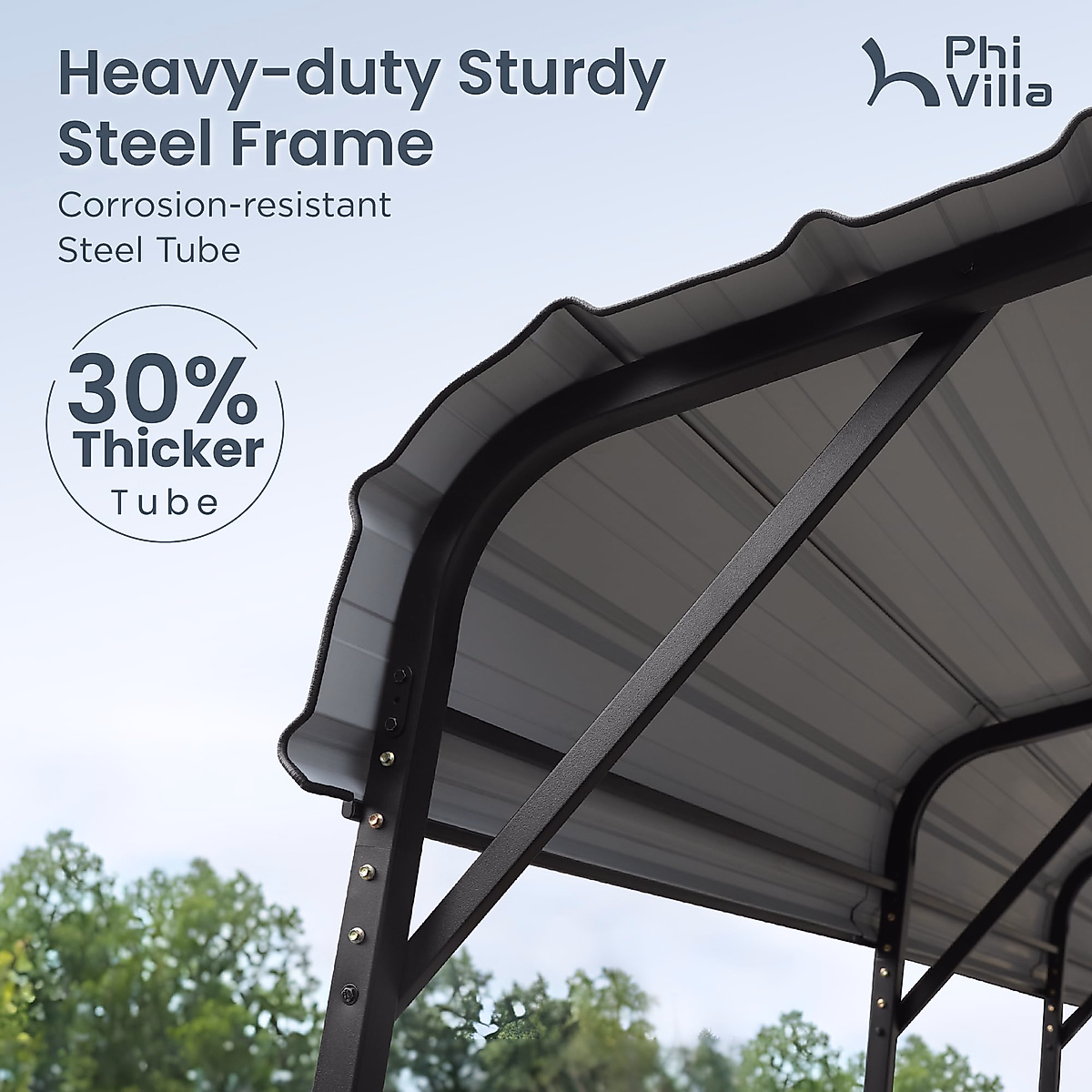 PHI VILLA Outdoor Metal Carport 20' x 20', Carport Canopy Tent Heavy Duty, Garage Car Shelter Shade with Metal Roof, Frame and Bolts for Car, Truck and Boat