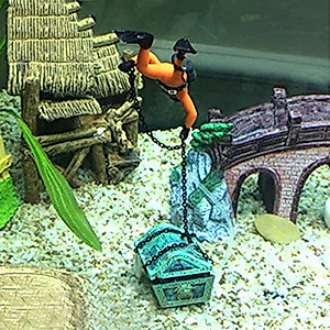 Saim Aquarium Treasure Chest Diver Fish Tank Landscape Ornament Air Bubbler Decorations