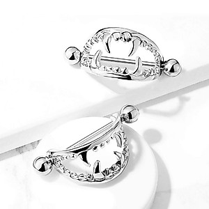 Pierced Owl Gothic Fangs Barbell Nipple Shields, Sold as a Pair