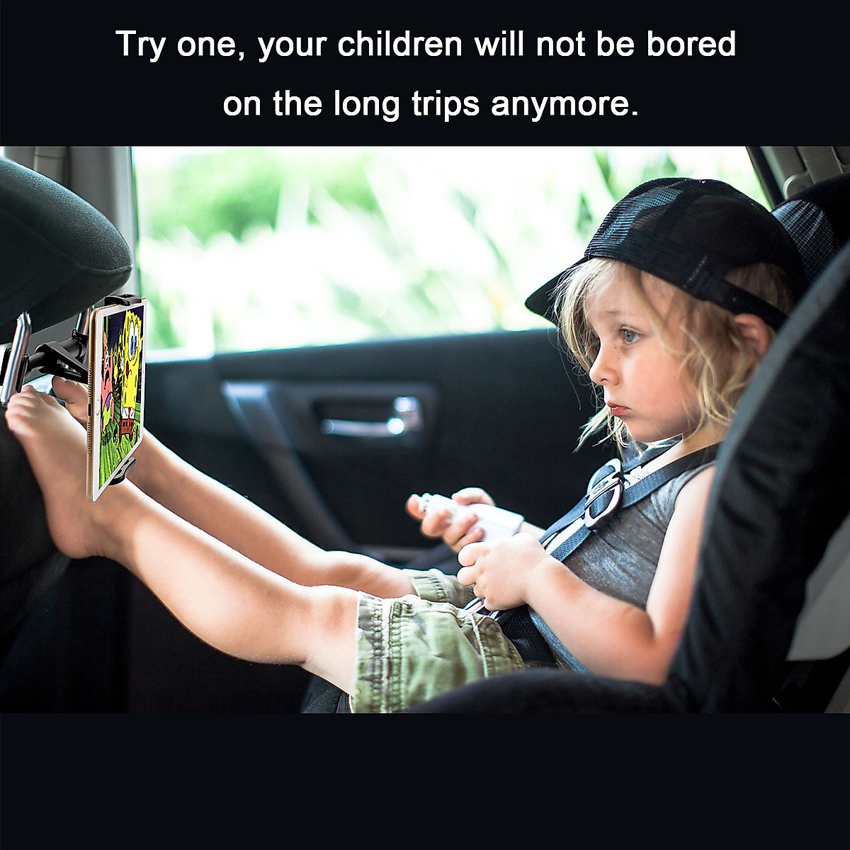 Tryone Universal Car Headrest Tablet Holder for 4.7-12.9 Inch Devices - Sturdy, Easy Installation, 360 Rotation, Foldable Design