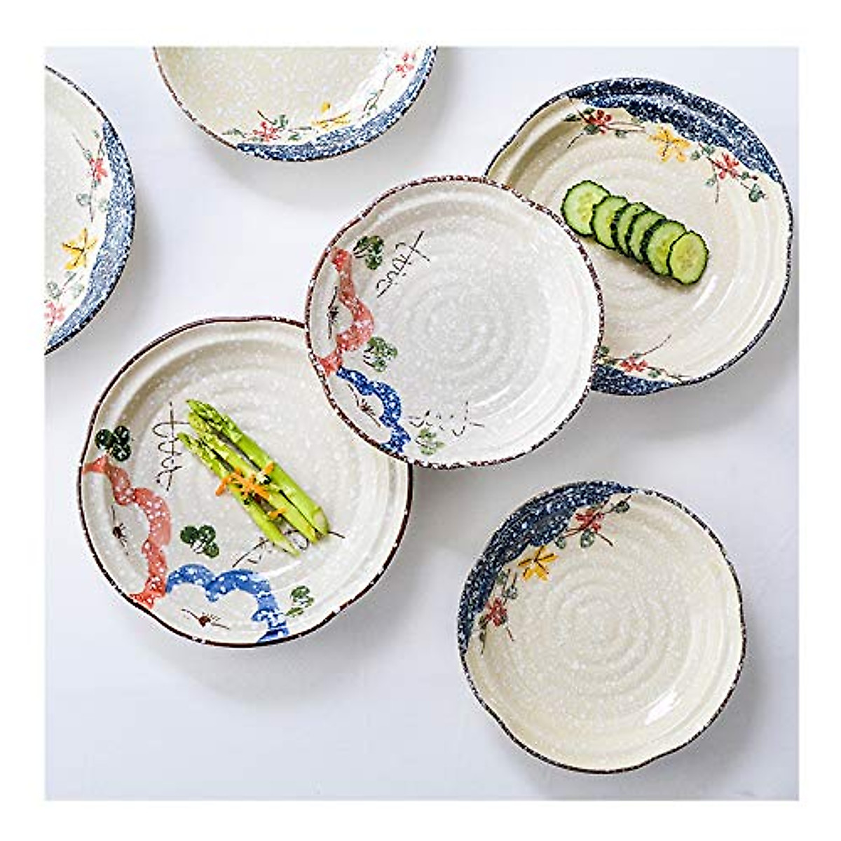 Dishes Plates Round Ceramic Floral Motifs Dinner Plate, Glazed Dessert, Salad, Pasta plate, 8 Inch Appetizer Plate, Set of 4 Piece. Home dining plate (Color : A)