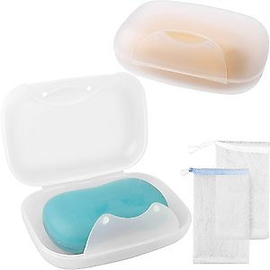 Anwenk Soap Dish Travel Box Soap Holder with Bubble Foam Soap Bag, Translucent Soap Tray Soap Saver Box Case for Home Travel Outdoor Hiking Bathroom Camping Gym,2Pack