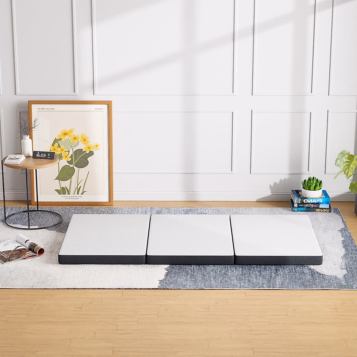 FDW 3 inch Tri Folding Memory Foam Mattress/Foldable Mattress for Kids and Adults/Medium-Firm Mattress with a Collapsible and Washable Cover/Suitable for RV Travel Camping Guest,Twin