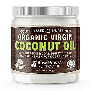Raw Paws Organic Virgin Coconut Oil for Dogs & Cats, 8-oz - Supports Immune System, Digestion, Oral Health, Thyroid - All Natural Allergy Relief for Dogs, Hairball Relief