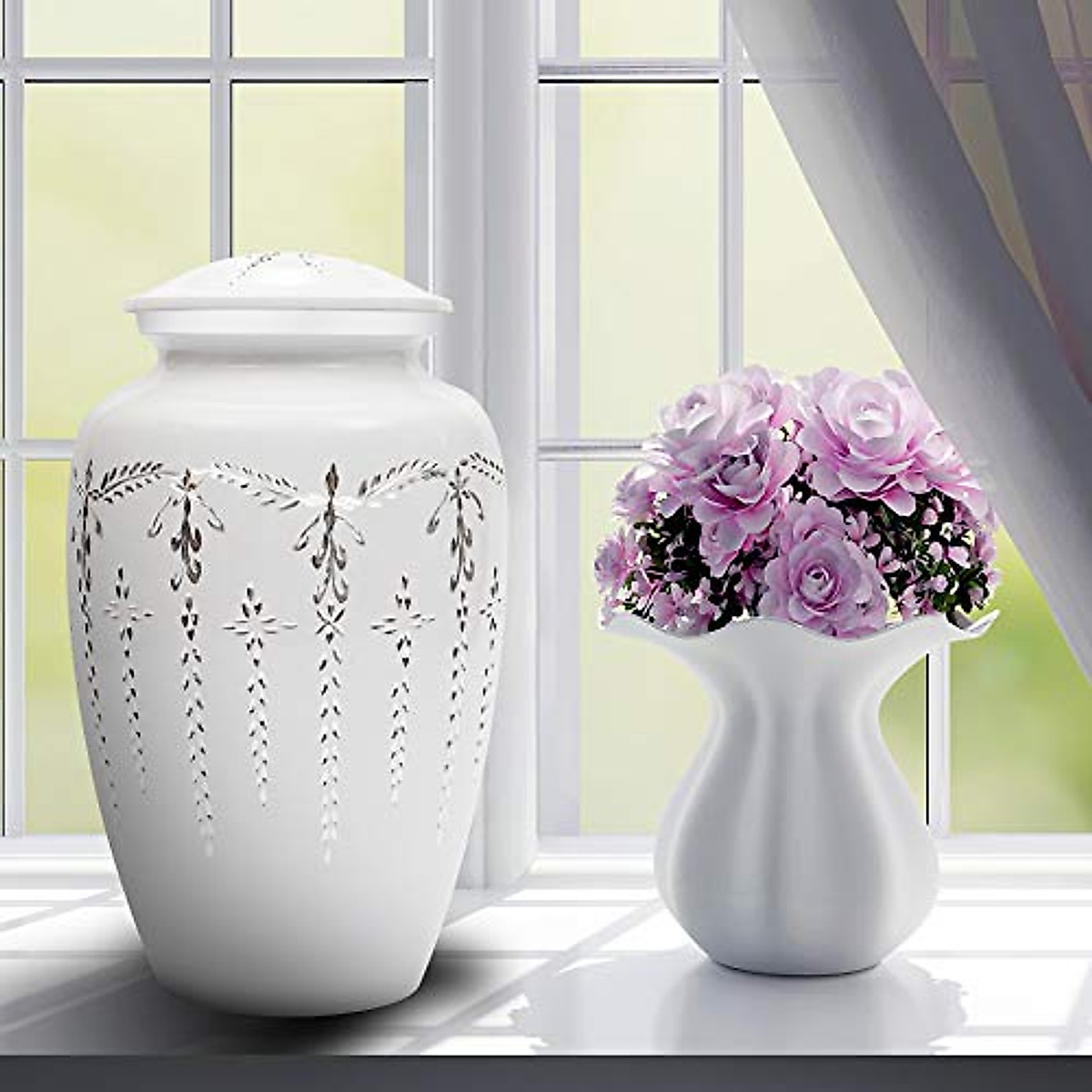 Urn for Human Ashes Adult ,Adult Urn Funeral ,Large Urn for Human Ashes, Creamation Urn Human Ashes,A Beautiful Urn for Your Loved Ones Remains,Diamond Cut- Measurement 10x7 White/Silver
