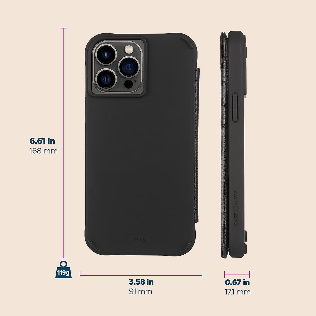 Case-Mate iPhone 13 Pro Max Case Wallet [10ft Drop Protection] [Compatible with MagSafe] Genuine Leather Black Phone Cover for iPhone 13 Pro Max with Landscape Stand and Card Holder