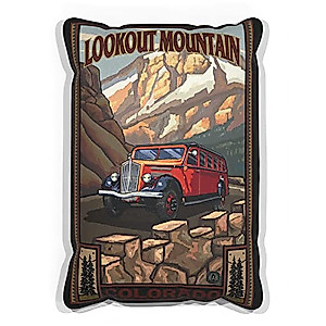 Lookout Mountain Tour Bus Canvas Throw Pillow for Couch or Sofa at Home & Office from Travel Artwork by Artist Paul A. Lanquist 13" x 19".