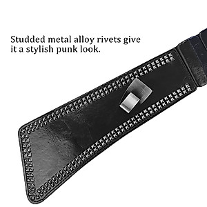 macoking Wide Belts for Women Studded Waist Elastic Belt for Dress 80s Accessories Black