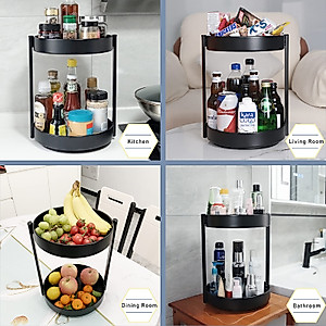 XNTONG 2-Tier 360° Lazy Susan Organizer, 10 inch Metal Steel Rotating Spice Rack, Turntable Organizer for Cabinet, Pantry, Bathroom, Countertop