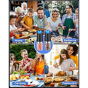 Gravity Electric Pepper and Salt Grinder Set, Adjustable Coarseness, With LED Light, One Hand Automatic Operation, Stainless Steel Black, (2 Pack Black)