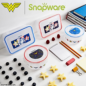 Snapware 8-Pc Plastic Food Storage Containers Set, 4.6-Cup & 3-Cup Meal Prep with Lid, BPA-Free 4 Tab Locking Lids, Dishwasher, Microwave, and Freezer Safe, Wonder Woman